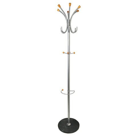 Вешалка-стойка Brabix 606437 CR-8121 на мраморном диске, металл, 6+4 крючка, цвет серебристый