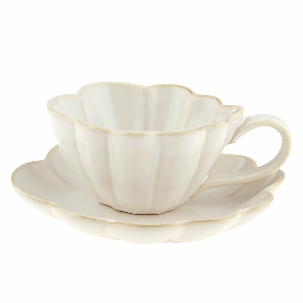 "Мысли о тебе" Чашка керамическая 250мл, 11,5х10х6см, с блюдцем 16х15,5х2,6см, асимметричная форма, рифленый борт, отводка патина, белый