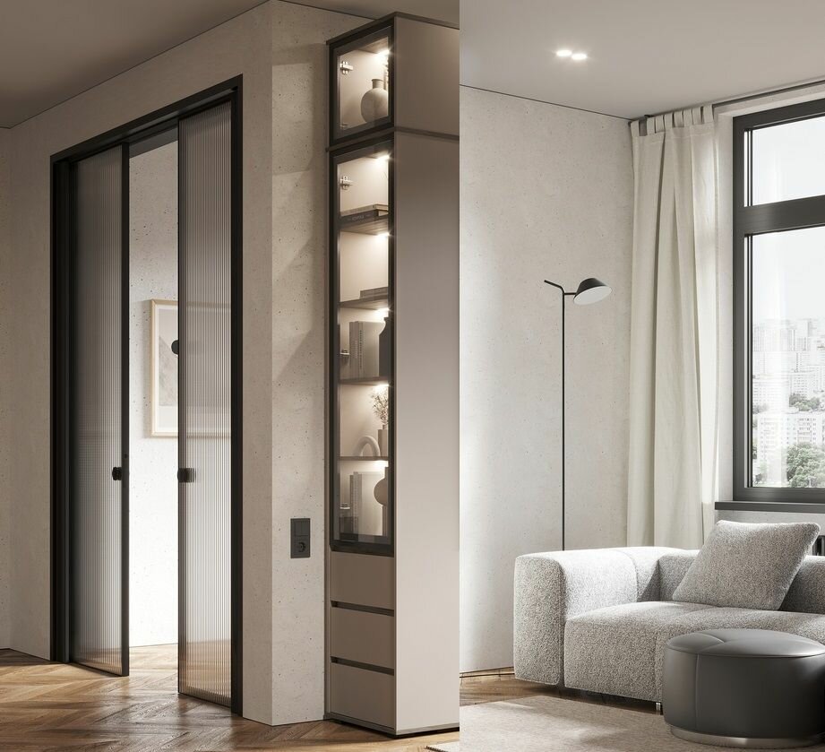 Норд Терминал-стекло 30 см. с ящиками + антресоль. Кашемир, Дуб Крафт серый