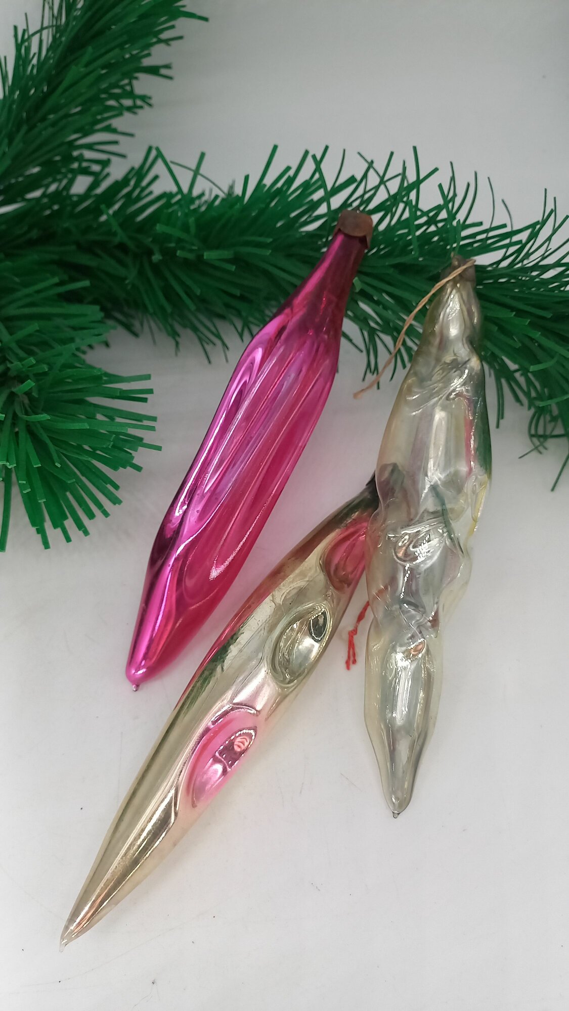 Набор елочных подвесных игрушек Сосульки, стекло, винтаж, СССР