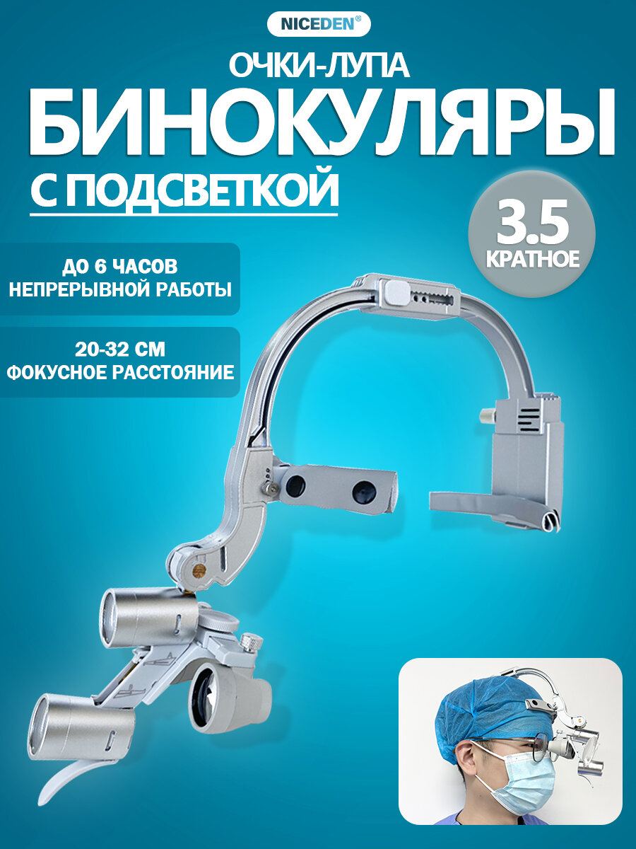 Стоматологические бинокулярные лупы 3.5x с LED-подсветкой Хирургические инструменты