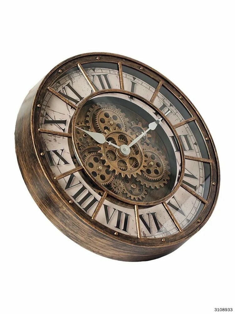 Настенные часы "Настенные часы в стиле ретро-индастриал, шестеренки будут вращаться", 46 см х 46 см