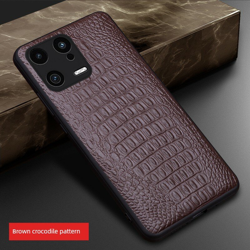 Чехол для Xiaomi 13 с текстурой крокодила, полная защита, мягкая кромка, малый размер, коричневый цвет