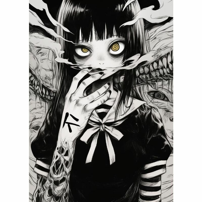 Алмазная картина "Черно-белые комиксы о девушках-хоррорах" алмазная огранка 40х50 см,40X50CM, белый