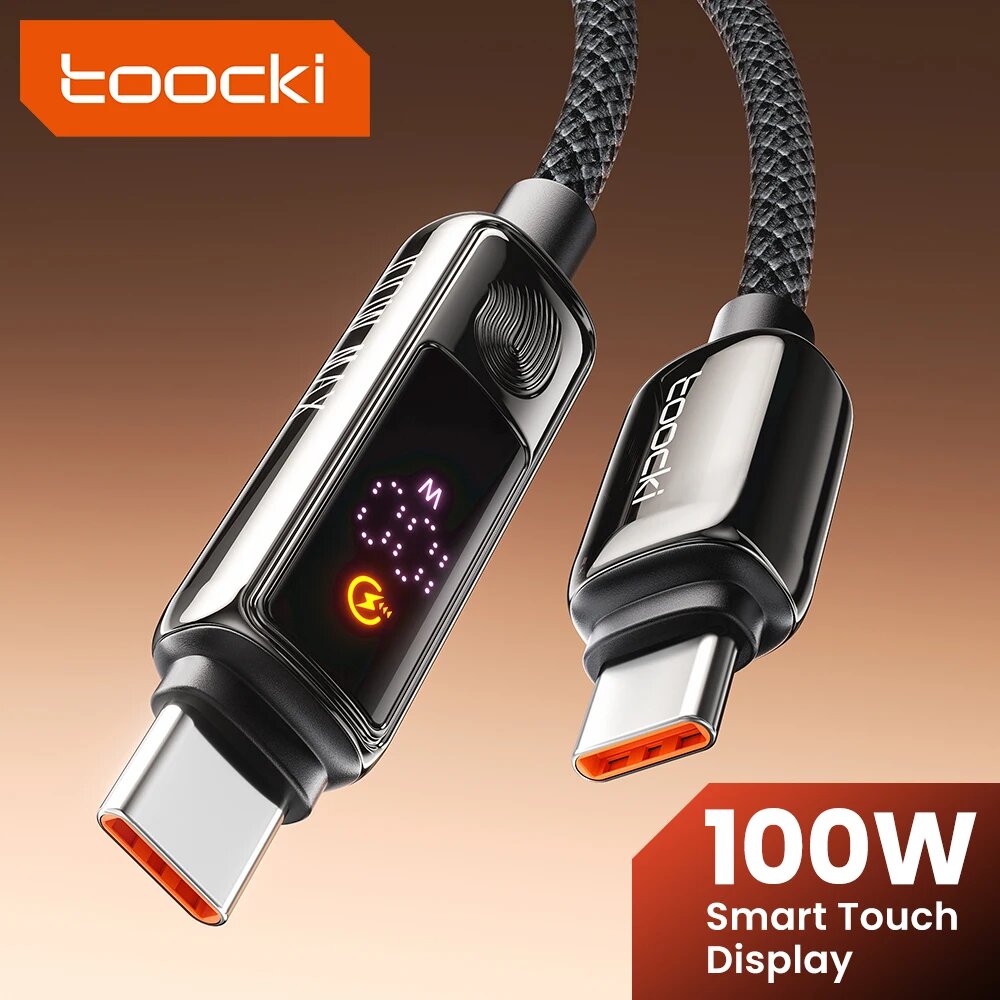 Toocki кабель USB C - USB C 100W, 2m, черный