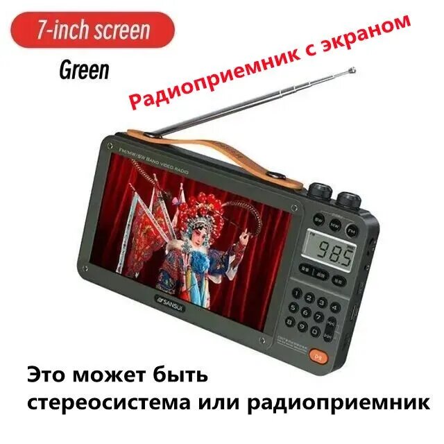 Настольные часы Sansui, 7-дюймовый экран, Бирюзовый, радиоприемник FM/AM/SW/MW/ДВ/КВ/УКВ, Bluetooth 5.3