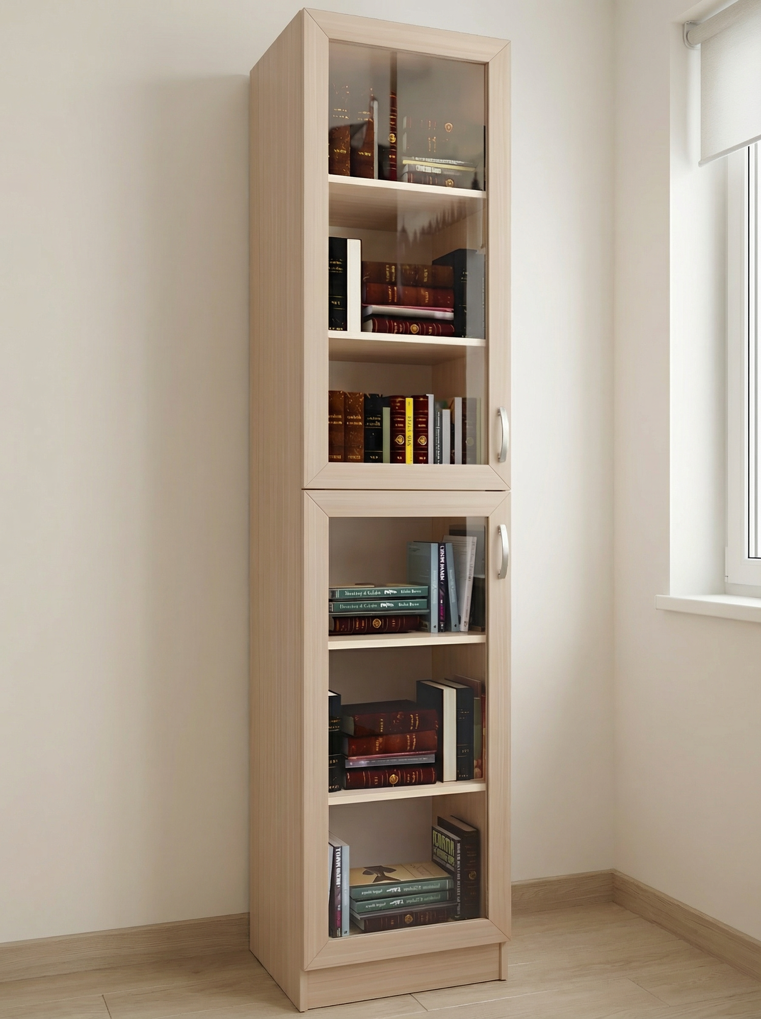 Шкаф-пенал книжный Вита 1-2 с 6 полками, ШхГхВ: 34х38х210 см, дуб молочный