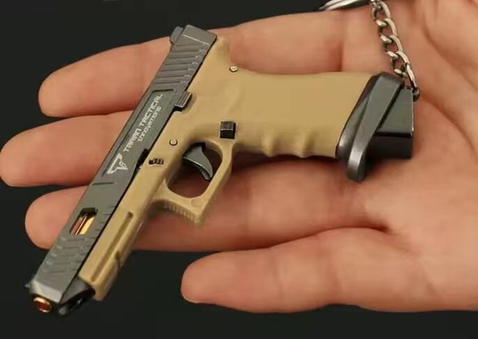 Брелок Glock 34, металл, с функцией разборки и сборки, хаки-серый