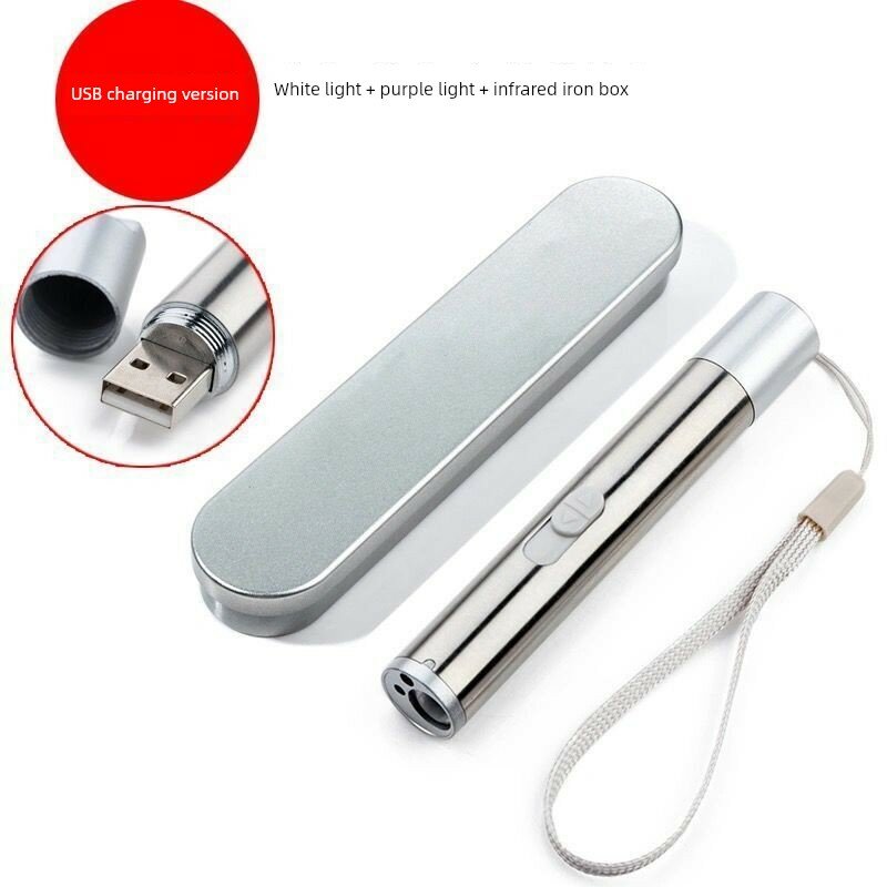 USB перезаряжаемый ультра-яркий фонарик, лазерная указка, лампа для проверки банкнот, светодиодный уличный бытовой