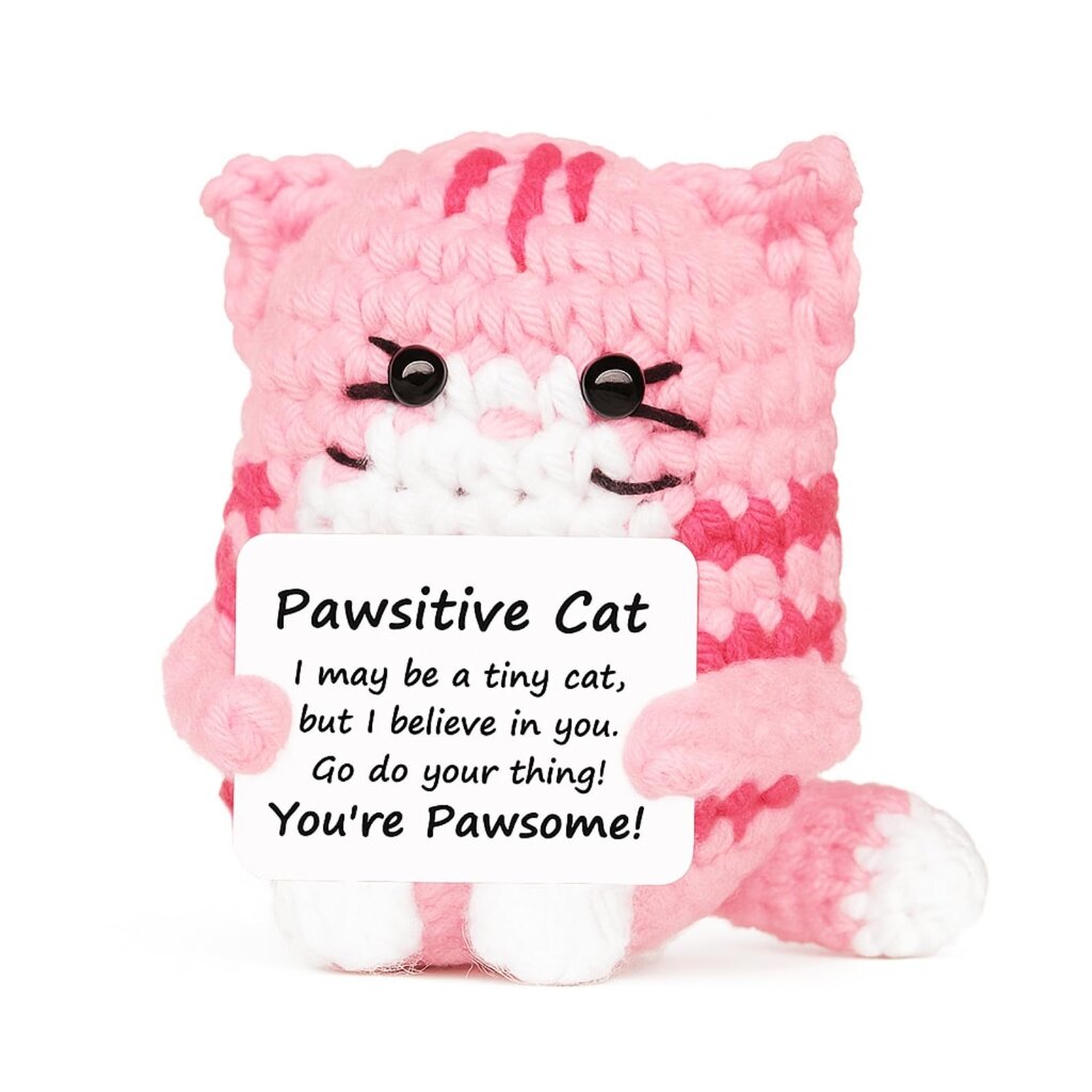 Вязаная Вручную Кукла Кошки Эмоциональной Поддержки С Открыткой Позитивной Аффирмации Для Украшения Домашнего Офиса, Подарок Вдохновения