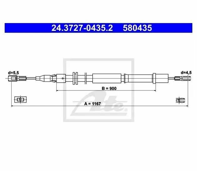 Трос ручного тормоза ATE 24-3727-0435-2 задний, Mercedes Benz Vito 2,96