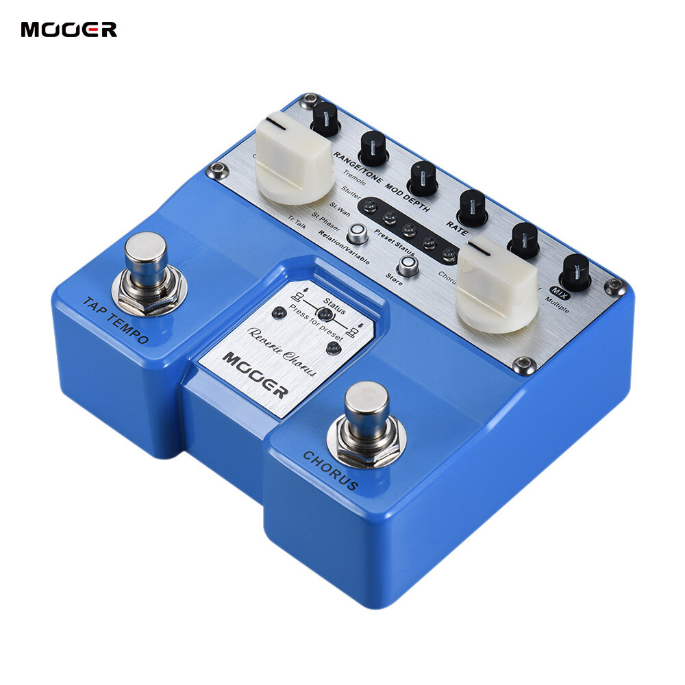 MOOER Reverie Chorus Эффектный Педаль для Гитары 5 Режимов Коруса 8 Улучшающих Эффектов Функция Tap Tempo с Двумя Футсвичами, Стерео Вход и Выход, Сохраняемые Предустановки, 32bit, 44.1k, Требует Зарядного Устройства 9V DC (не Включено), Размер