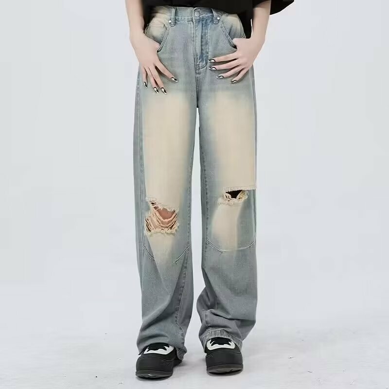 Тренд RONG CH Унисекс Джинсы Весна Потертые Дэд Широкие Кэжуал Деним, Размер_L