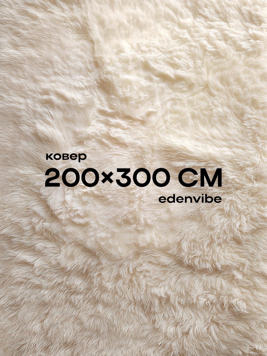 Ковер на пол шегги с длинным ворсом 200х300 см, Edenvibe, белый