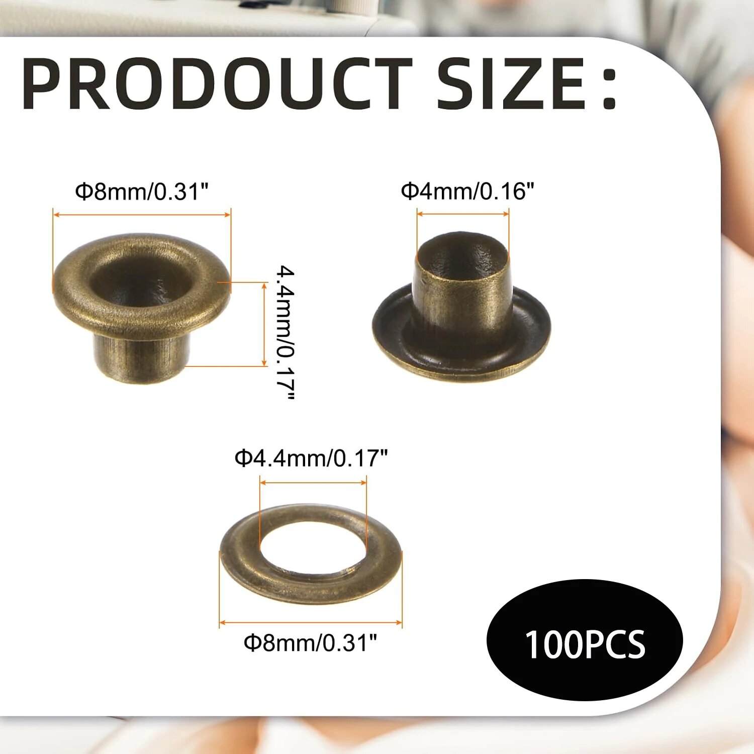 Металлические люверсы для кожи 3мм, 4мм, 5мм 4mm Antique Copper