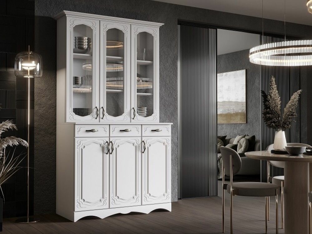 Буфет 3х створчатый МДФ ясень патина/белый (Регион 058)