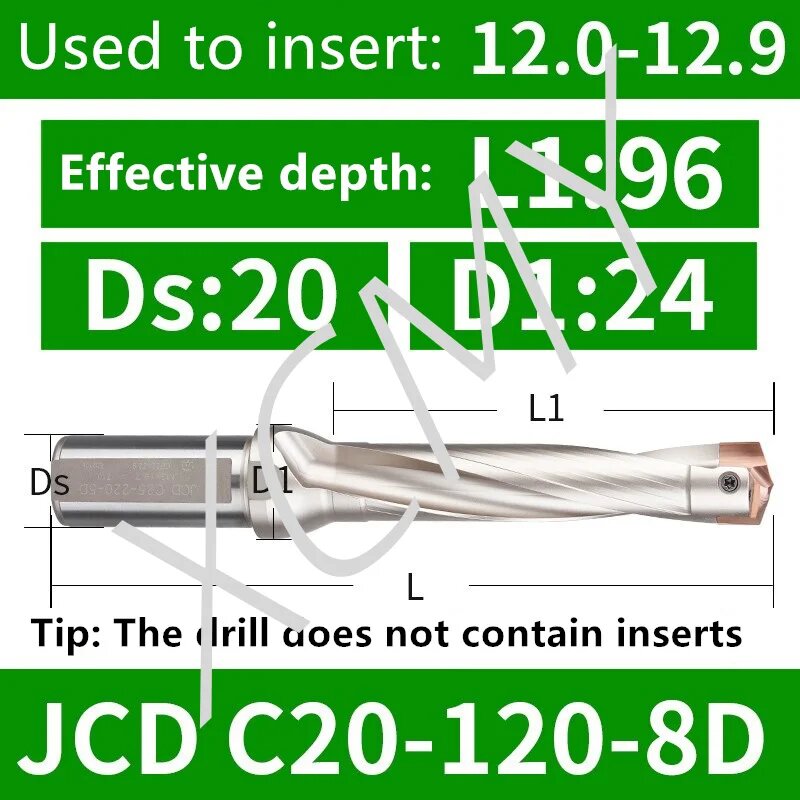 Сверло JCD C20-120-8D, L1:96, Ds:20, D1:24