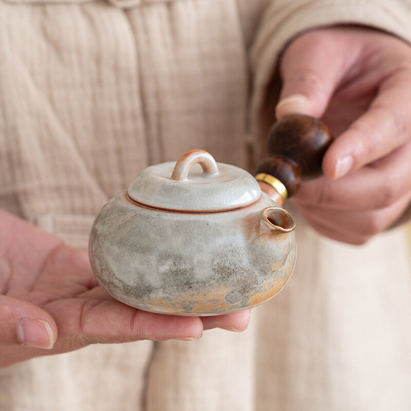 Ретро-печь ручной работы на дровах с деревянной ручкой, керамический чайник с боковой ручкой