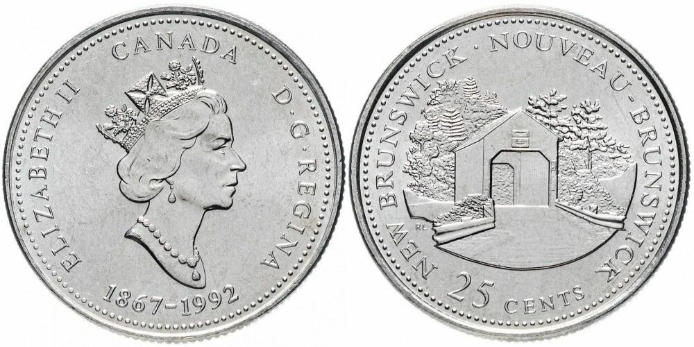 Канада 25 центов, 1992 Новый Бронсвик