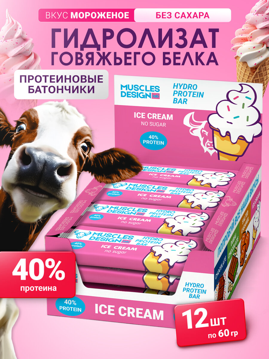 Протеиновые батончики 12 штук 60 гр вкус "Мороженое"