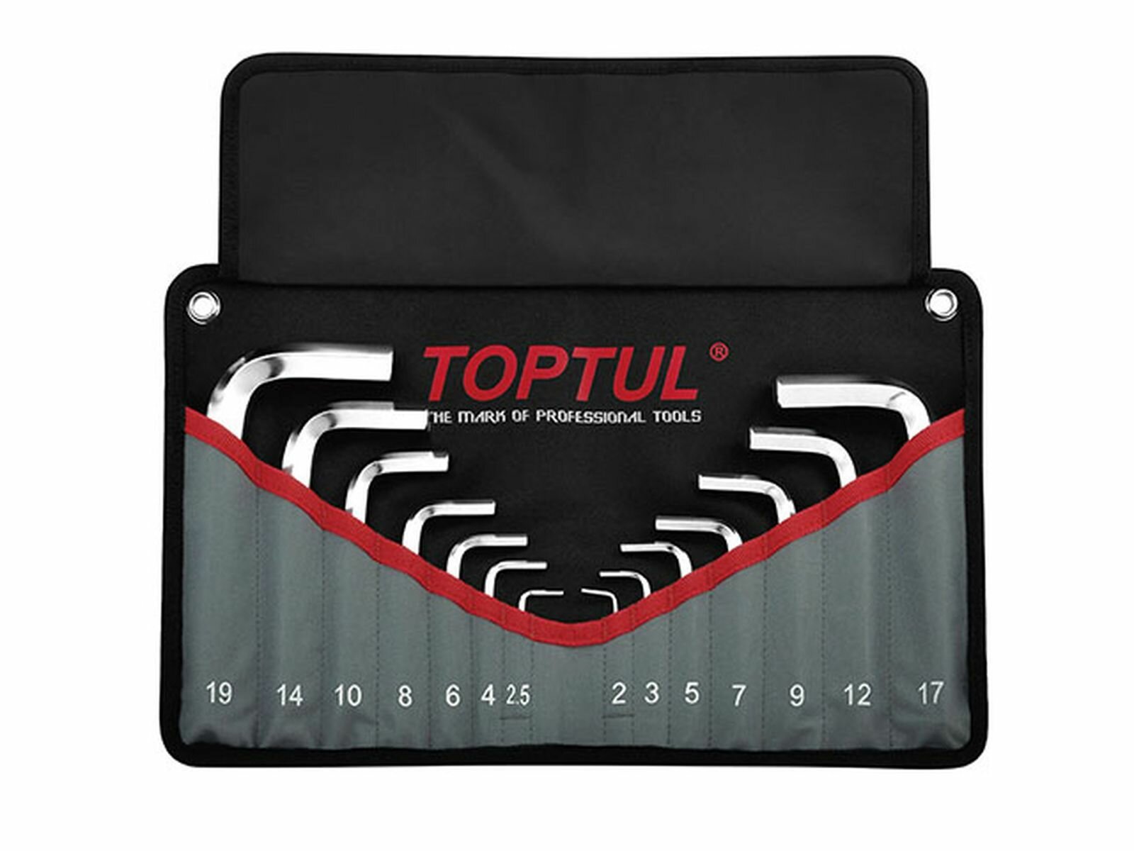 Набор шестигранных ключей TOPTUL 2-19 мм, черное полотно, 14 шт. GPAQ1401