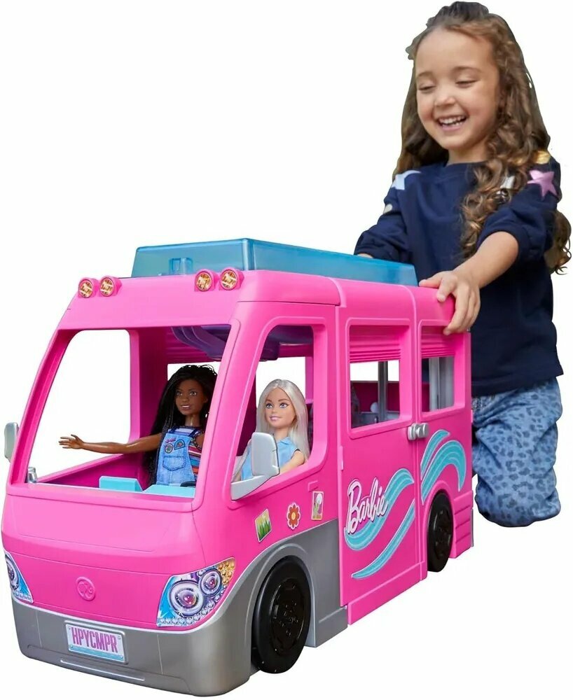 Barbie Camper, Барби набор Автобус мечты с 60 аксессуарами, с горкой
