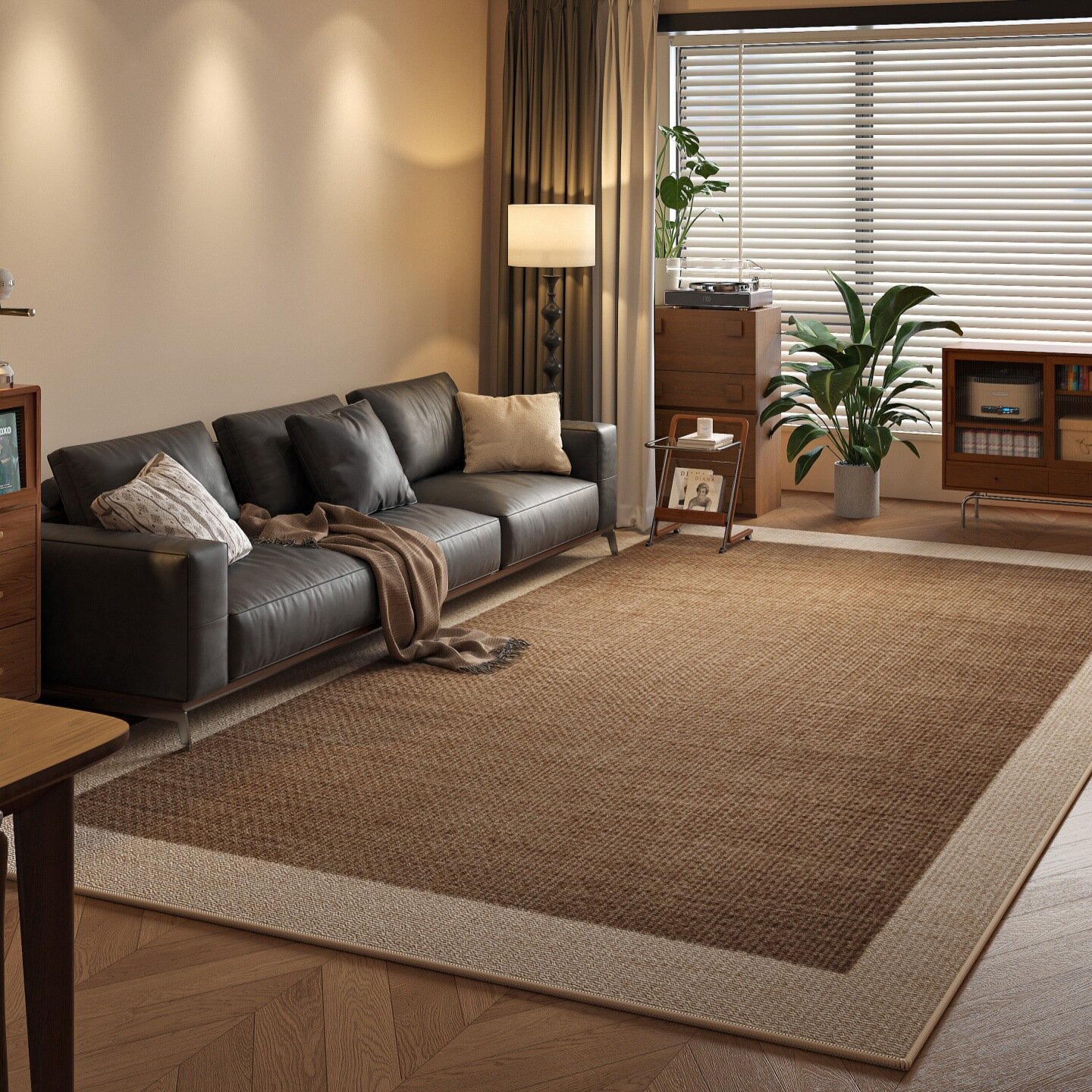 Ковер для гостиной, стиль середины века, новый коричневый диван, коврик для кофейного стола, американский ретро ковер для спальни, большой коврик для ног с полным покрытием