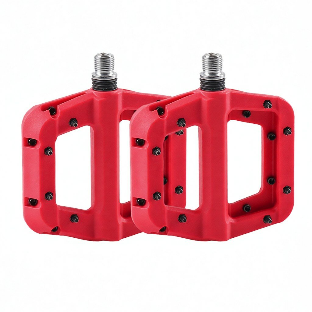 Педали для горных велосипедов Bicycle Pedals из нитоного волокна, не скользящие, платформенные для MTB, 9/16 дюймов, черный/красный/синий/фиолетовый, размер 124*109*15мм, вес 323г, 1 пара