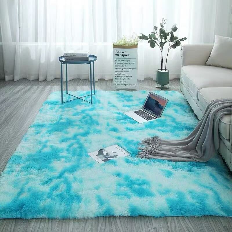 Ковёр с длинным ворсом 50x80, подходит для детской, прихожей, ванной, гостиной, у кровати, техника тай-дай, тай-дай небесно-голубого цвета