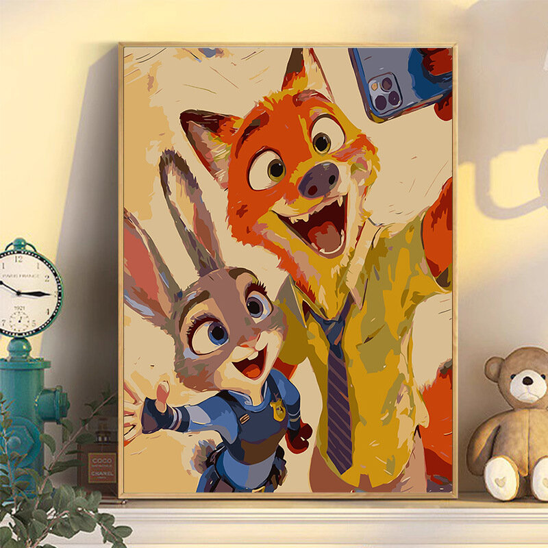 Цифровая масляная живопись Zootopia 2, DIY раскраска, аниме периферия, декоративная живопись, акриловая краска, простая ручная живопись