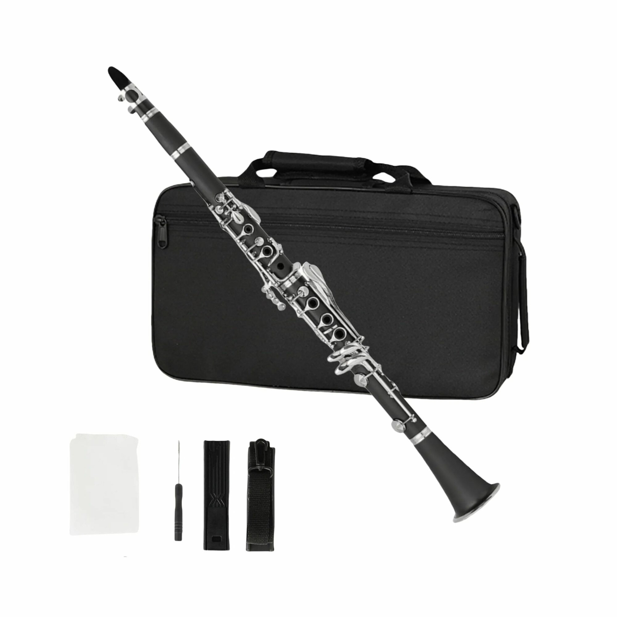 Кларнет си-бемоль с отделкой из каучукового дерева подходит для начинающих.