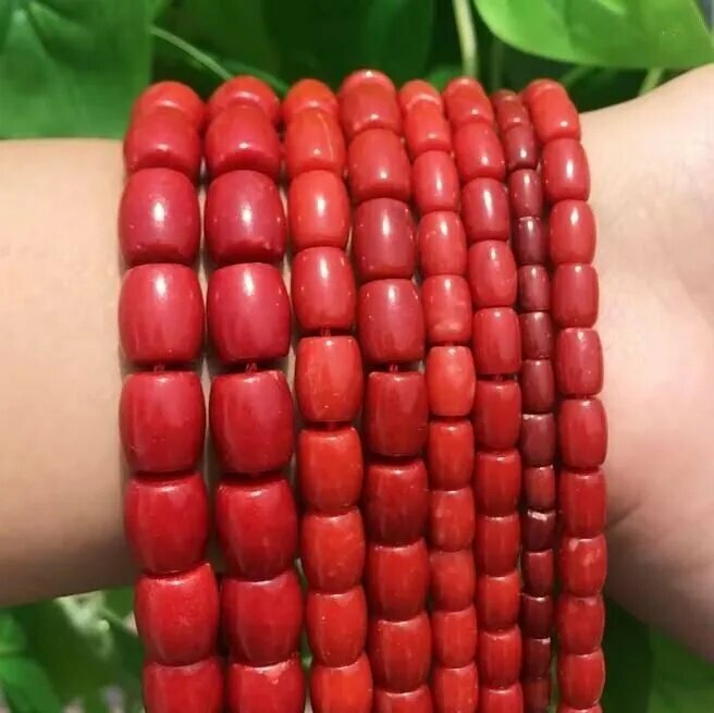 Красный Коралл Колоннарный, 10x12мм, Бусины На Нитке (около 34 Шт)