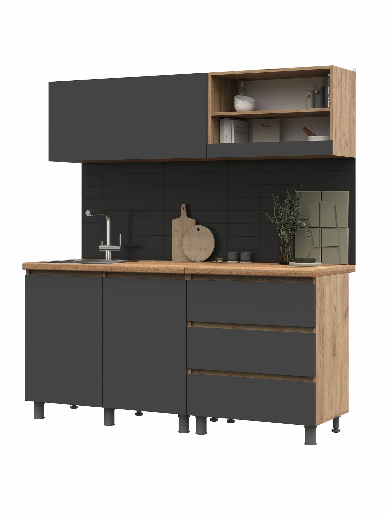 Кухня Хелен 1.7 метра, Графит серый/Дуб крафт золотой