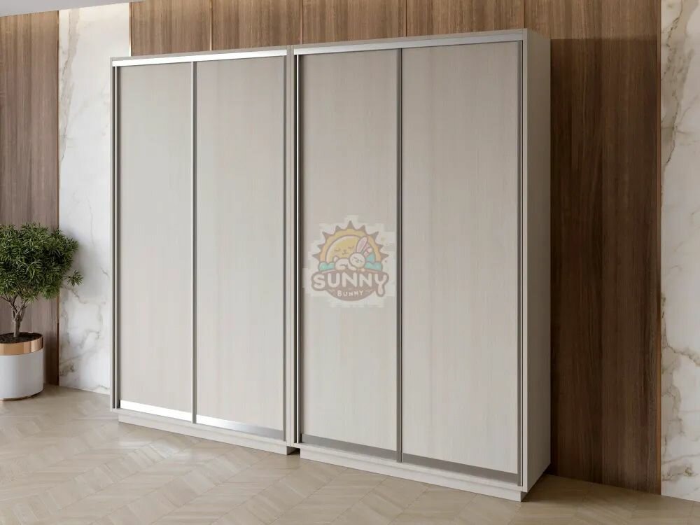 Шкаф купе Вилли 4-х дверный ЛДСП (2+2), профиль серебро 280 см х 220 см х 45 см (Ясень Анкор Светлый)