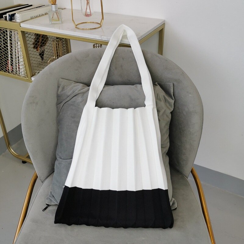 Сумка для покупок с плиссированным дизайном, складная, цветная, вязаная, одно плечевая, аккордеонная сумка для женщин, пэчворк