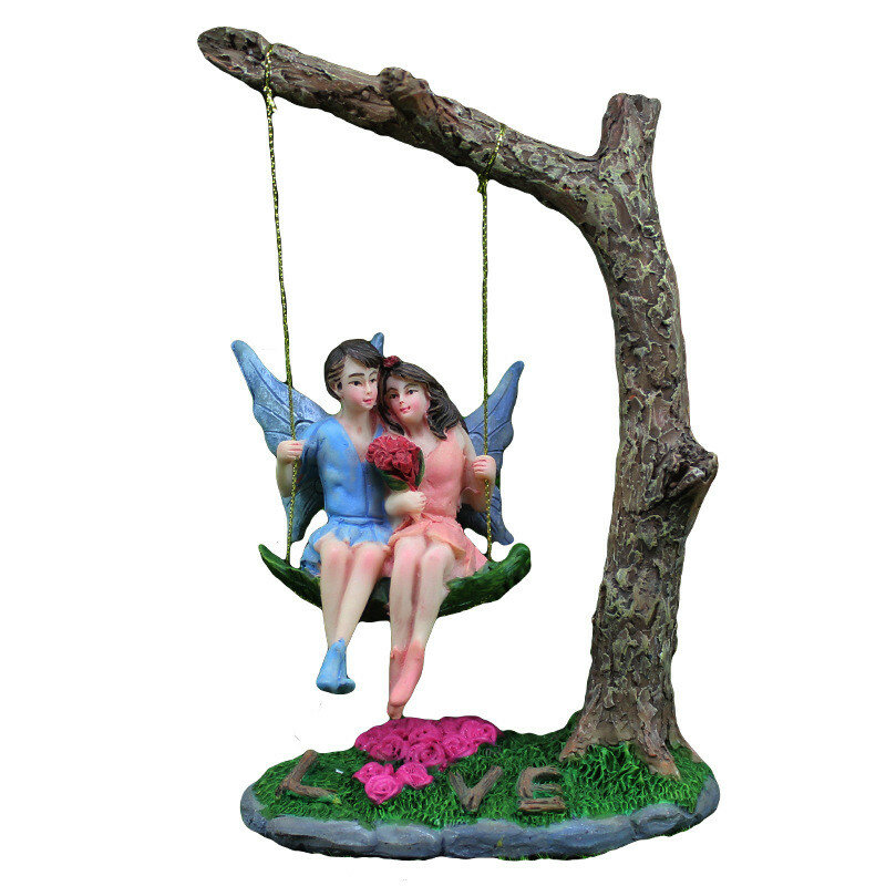 Fairy princess prince garden decor resin craft with swing for party celebrations
