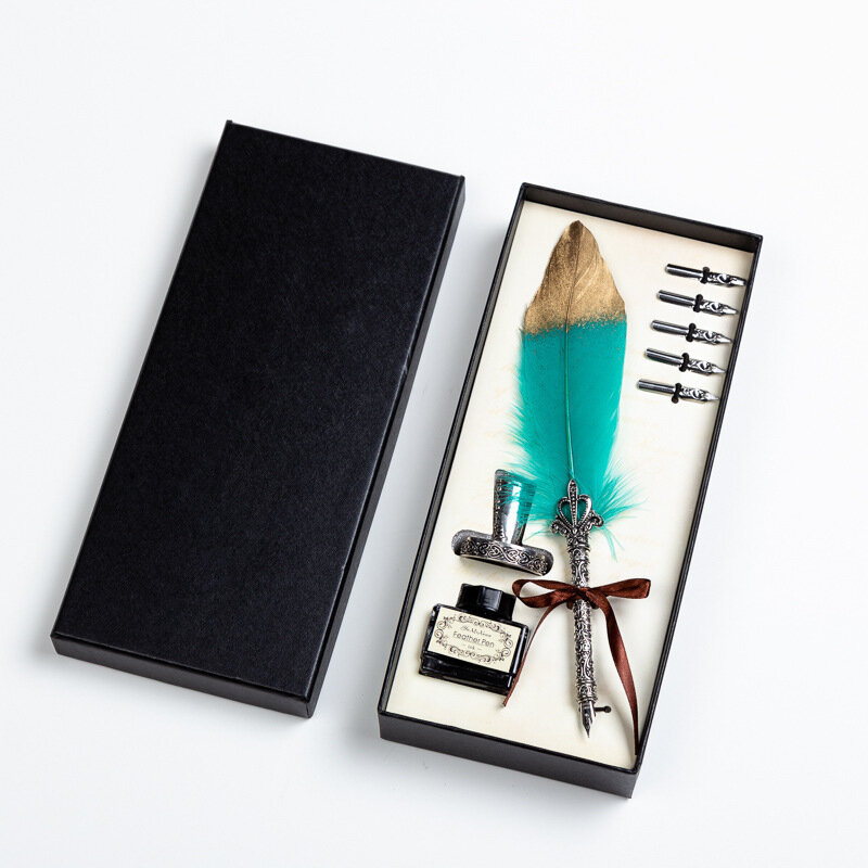 Набор перьевых ручек в европейском стиле, винтажная корона, подарочная коробка, ручка с наклонным пером, держатель для ручки, набор перьевых ручек с резьбой, оптовая продажа