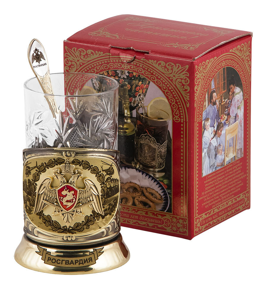 Набор для чая "Росгвардия" (3 пр.) карт. коробка, хруст. стакан( знак+лазерная гравировка), ложка-нерж. грав. ПД-717/1К