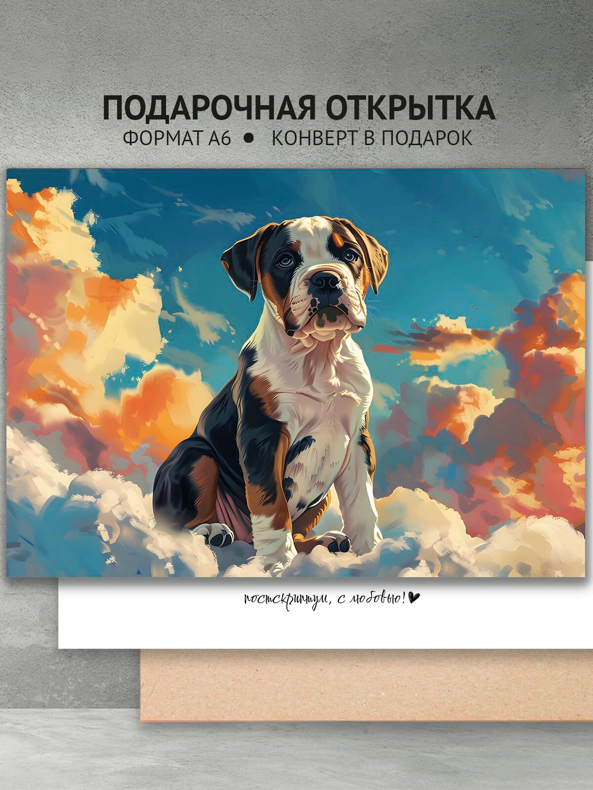 Подарочная открытка с изображением собаки с днем рождения, с юбилеем, без повода