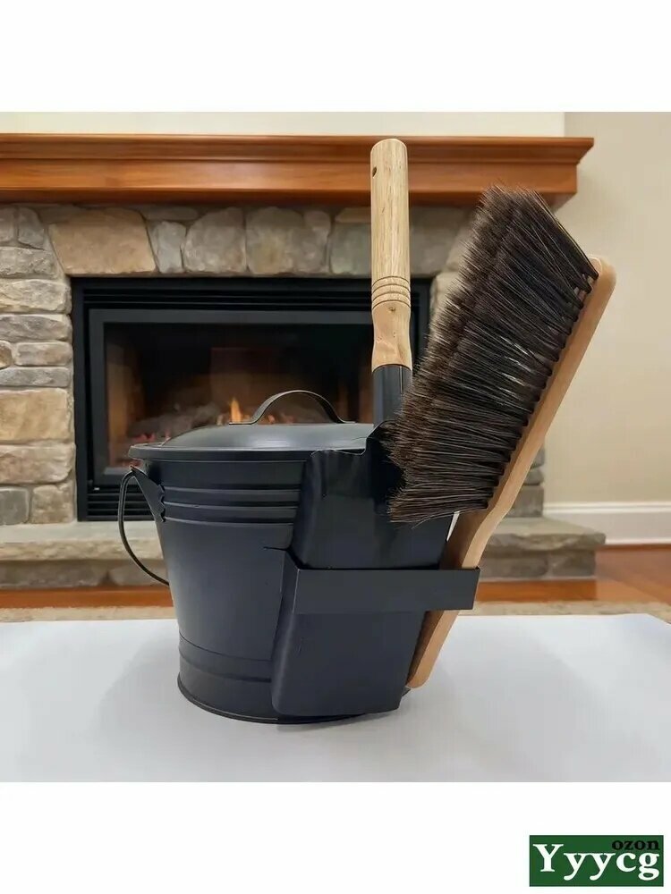 Набор аксессуаров для камина 3-в-1: совок, кочерга, металлическое ведро с крышкой для хранения золы и угля