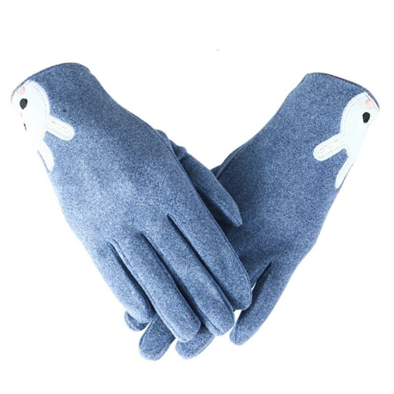 Перчатки, Корейская версия осенне-зимних милых теплых перчаток с тонким сенсорным экраном с двусторонней щеткой- синий