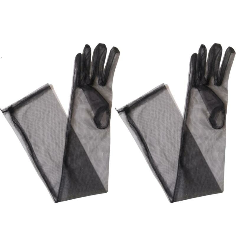 Сетчатые перчатки удлиненные свадебные перчатки-черный-70