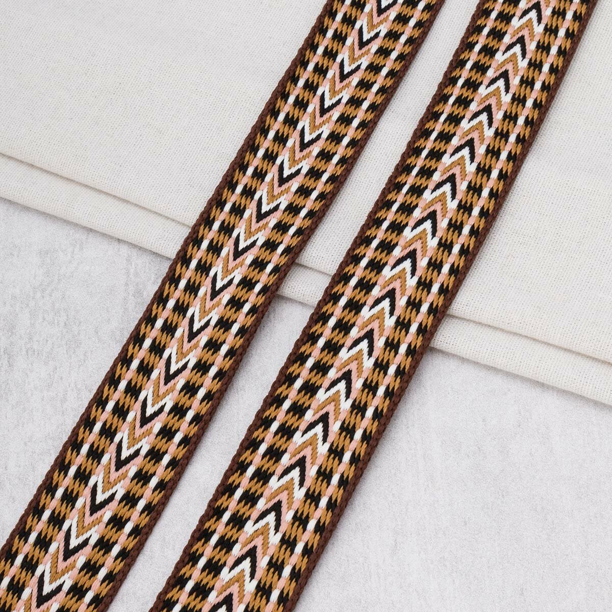 3Al362 Стропа ременная с принтом (100% полиэстер) 38мм*3м/упак (T043 бежевый/чёрный/белый)