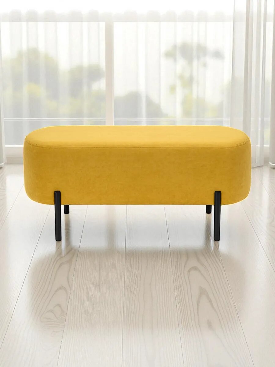 Пуфик KamicoHome, велюр, овальный, 94 см x 38 см x 40 см, горчичный