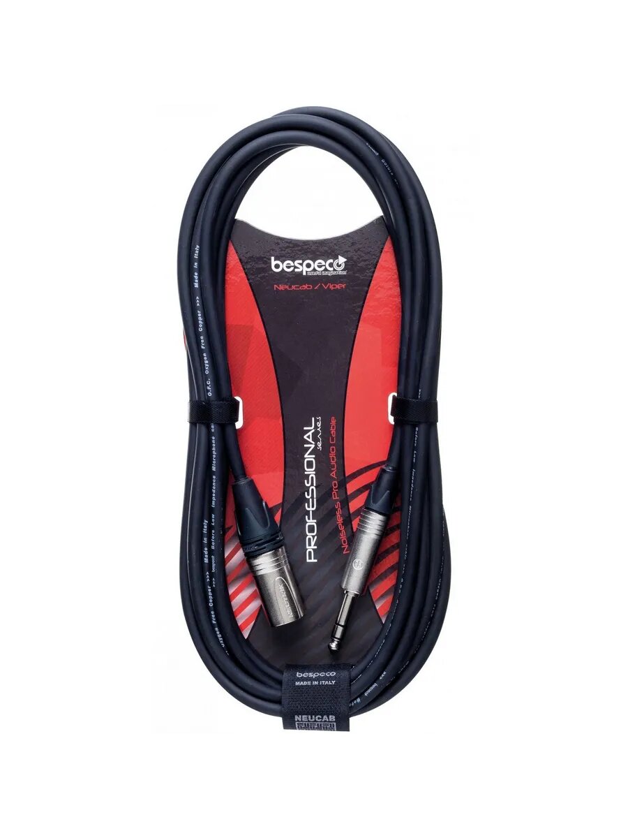 Кабель межблочный Bespeco "NCSMM", XLR-Male-Jack, 9 м, 1/4", черный