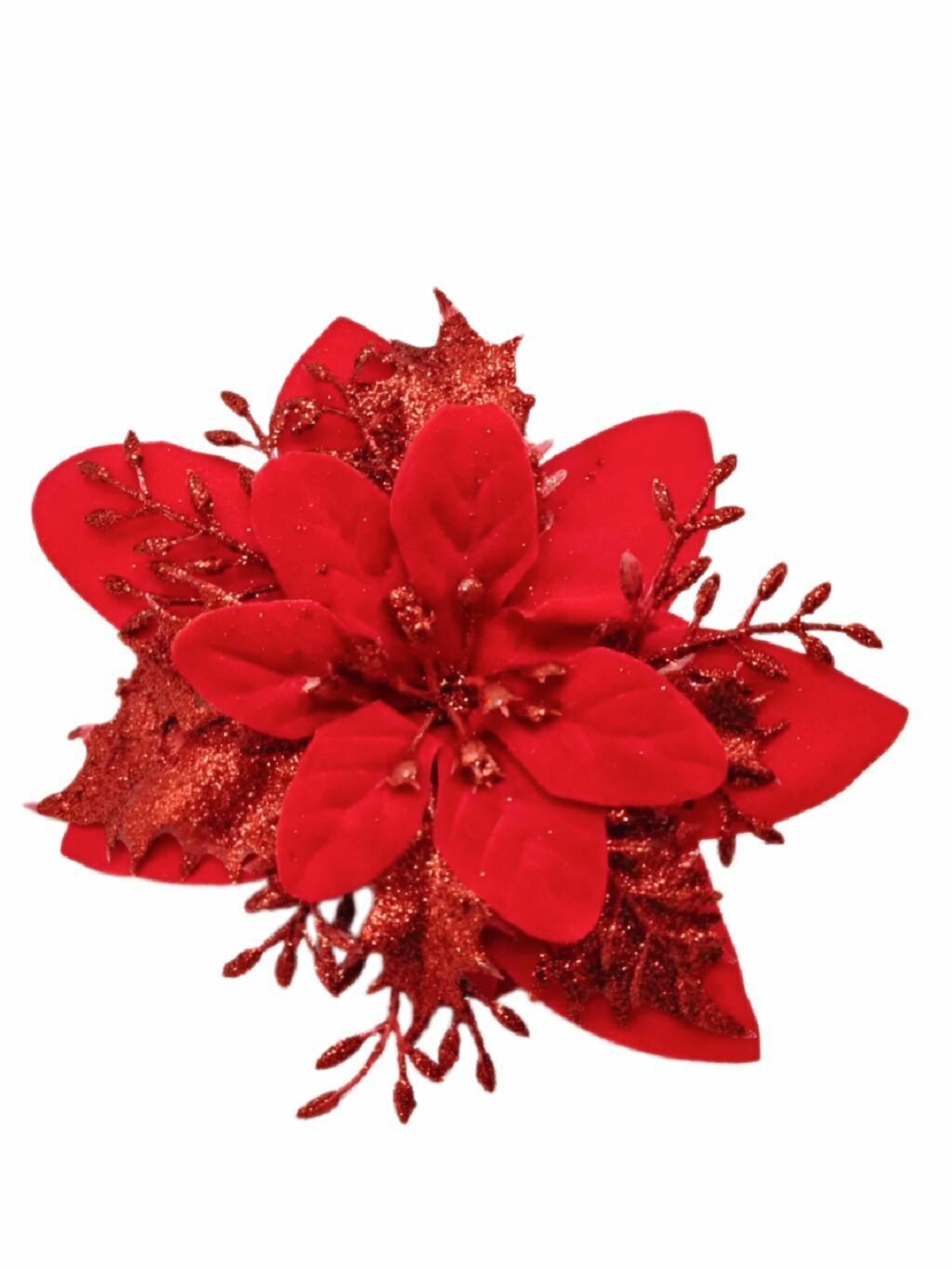 Набор новогодних цветов на ёлку 8шт крсные (6996)