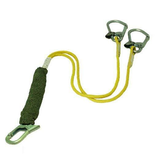 Строп прогресс сефети двойной, из огнеупорного каната, с амортизатором, два больших монтажных и один соединительный карабин