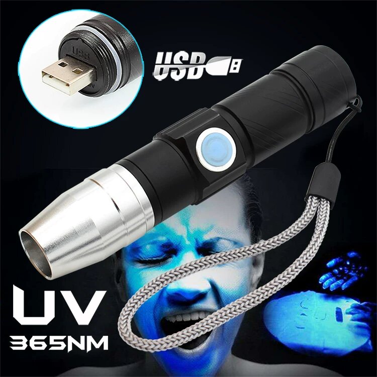 Ультрафиолетовый фонарик 365 нм для обнаружения флуоресцентных веществ, для идентификации янтаря, нефрита, табака,