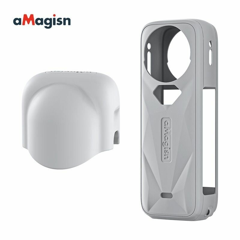 Силиконовый защитный чехол aMagisn для Insta360 X5 с силиконовой крышкой для объектива серого цвета