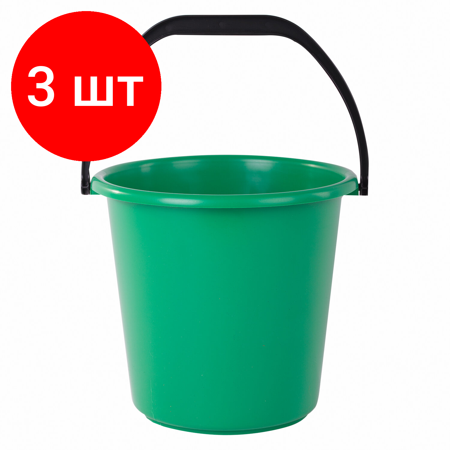 Комплект 3 шт, Ведро 10 л, без крышки, пластиковое, хозяйственное, усиленное, цвет ассорти, мерная шкала, LAIMA, 603895